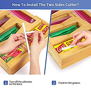 Ziplock Bag Storage Organizer Bamboo - Expandable Foil and Plastic Wrap Dispenser Organizer with Cutter, Plastic Bag Baggie Organizer for Drawer Kitchen, Suitable Gallon, Quart, Sandwich, Snack Bag, and 12.5" Aluminum Foil & Wax Paper (Large)