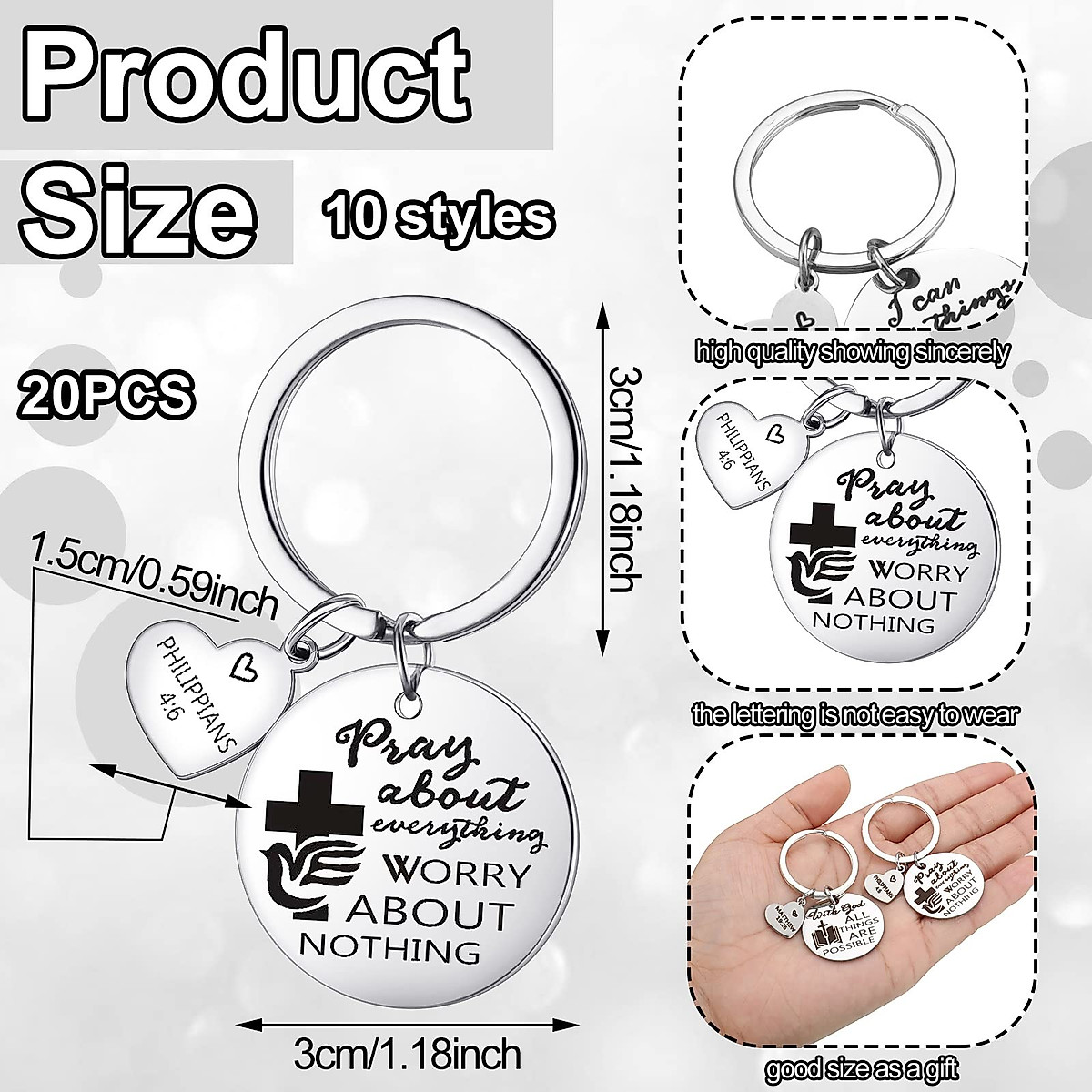 Sinmoe 20 Pieces Christian Keychains for Women Bible Verse Keychain Christian Gift for Women Faith Religious Keychains for Women Men Christian Inspirational Keychains Easter Prayer Christian Keyring