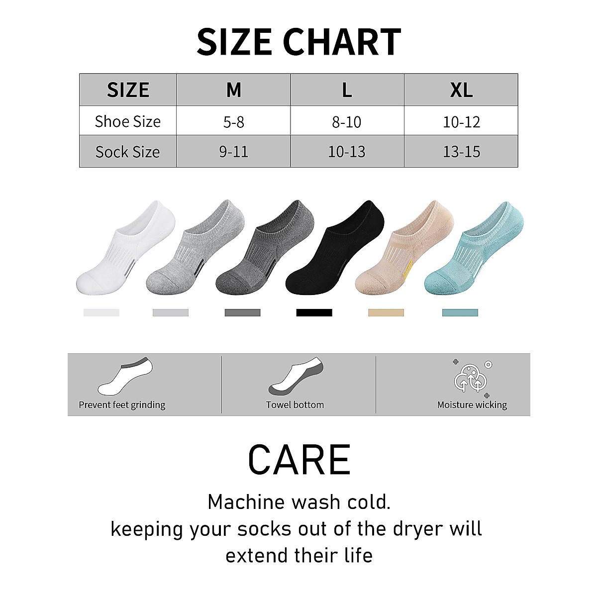 Airacker No Show Socks Womens Athletic Cushioned Low Cut Sports Running Ankle Socks for Women 6 Pairs
