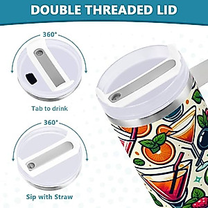 Jihqo Tropical Cocktails 40 oz Stainless Steel Vacuum Insulated Tumbler with Handle and Straw Lid, Leakproof Water Bottle Double Wall Travel Mug Coffee Cup, Cupholder Friendly