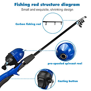 Urban Deco Kids Fishing Pole, Portable Telescopic Rod and Reel Combos Kids Fishing Rod Kit with Tackle Box for Boys,Girls,Youth,Beginner, Starter - Blue