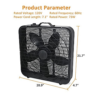 Simple Deluxe 20” Box Fan, 3-Speed Cooling Table Fan with Aerodynamic Shaped Fan Blades, Convenient Carry Handle and Safety Grills, For Home Office Color: White,Black