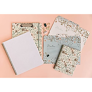 Steel Mill & Co Cute Green Mini Spiral Notebook, 8.25" x 6.25" Journal with Durable Hardcover and 160 Lined Pages, Woodland Floral