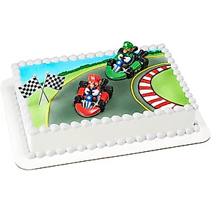 DecoSet® Mario Kart™ Cake Topper, 3 Piece Cake Decoration with Race Kart Toppers & Checkered Flag Decoration, Collectible Character Karts for Hours of Fun After the Party