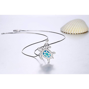 PUPILLEMON Blue Opal Sea Turtle Necklace Sterling Silver Necklace Fine Jewelry For Women Gifts
