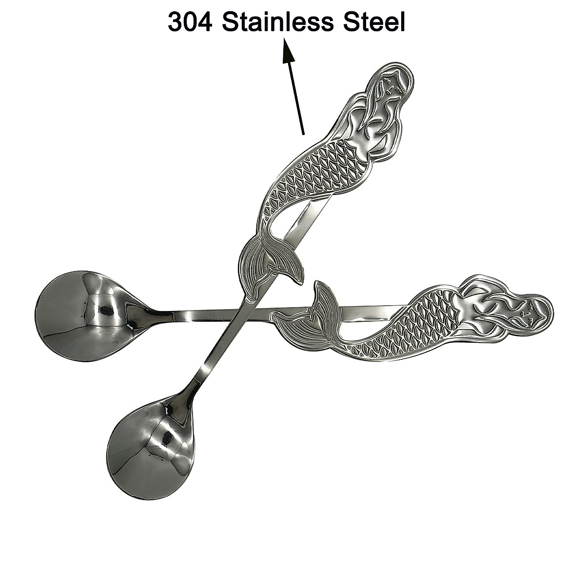 Maydahui 4PCS Mermaid Spoon 18/10（304）Stainless Steel Fish Coffee Milkshake Spoons Tableware Kitchen Tools Design for Dessert Drink Tea Ice Cream Soup