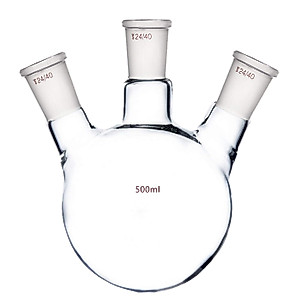 Deschem 500ml,3-Neck,24/40,Round Bottom Glass Flask,Three Necks Lab Bottle
