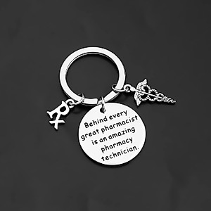 SEIRAA Pharmacy Pharmacist Gift RX Jewelry Behind Every Great Pharmacist is an Amazing Pharmacy Technician Keychain (RX Keychain)