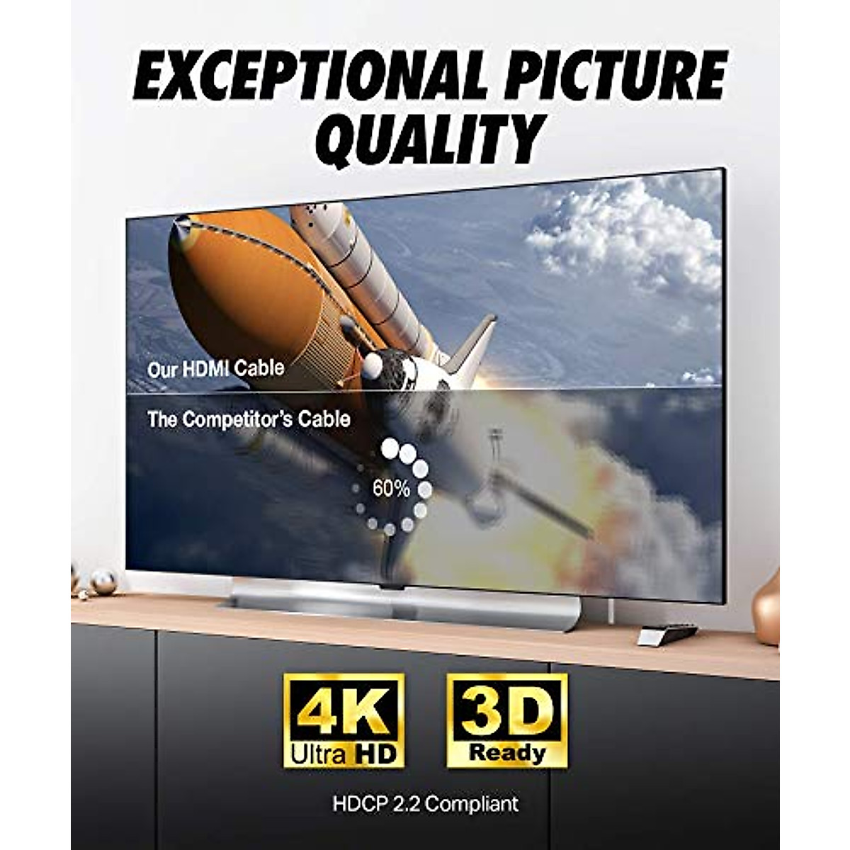 Ultra Clarity Cables Flat HDMI Cable 25ft - High Speed Hdmi Cord - Supports Ethernet 4K 3D 2160p - HDMI Latest Standard - CL3 Rated - 25 Feet