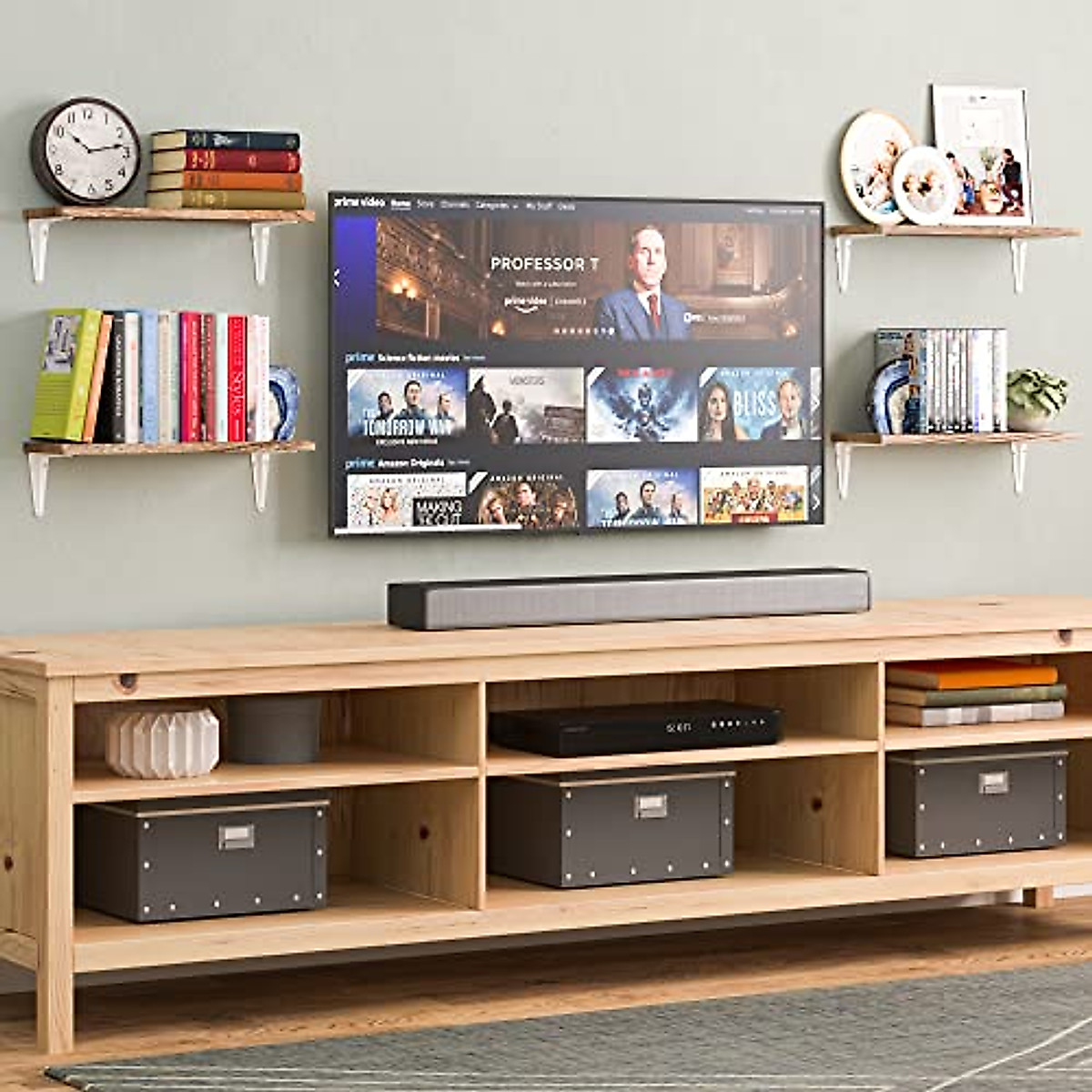 Wallniture Arras Floating Shelves for Wall Storage, 17"x6" Living Room Wall Decor, Bookshelf for Bedroom, Kitchen Organization and Storage Shelves, Burnt Finish White Brackets Set of 4