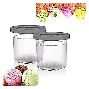 EVANEM 2/4/6PCS Creami Pints and Lids, for Ninja Ice Cream Maker Cups,16 OZ Pint Storage Containers Airtight and Leaf-Proof for NC301 NC300 NC299AM Series Ice Cream Maker,Gray-2PCS