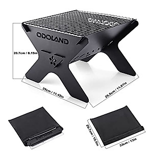 Odoland Camping Campfire Grill, Portable Folding Charcoal Grills, Backpacking BBQ Grill, Heavy Duty Firepit Grill with Carry Bag for Outdoor Cooking, Bonfire, Patio, Backyard
