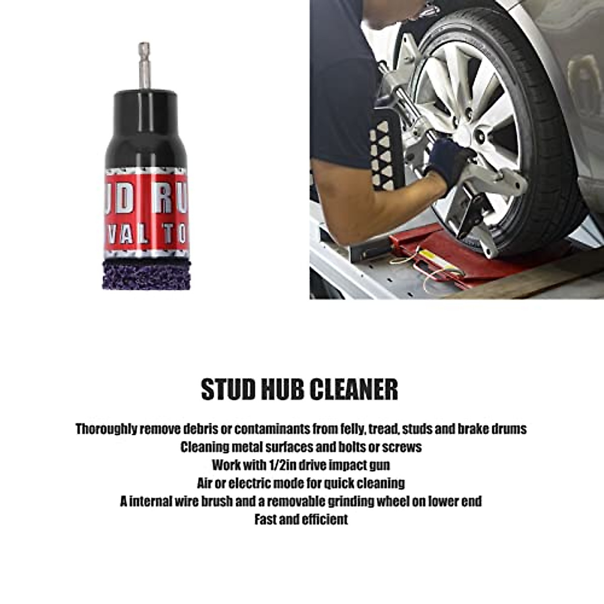 Wheel Stud Cleaner, Metal Rescue Hub Cleaner Rust Removal Tool Wheel Hub Clean Tools for 0.5in Impact Wrenches Electric Drill Cleaning Tool Effective Air or Electric Mode Screws Bolts Driven Surfaces