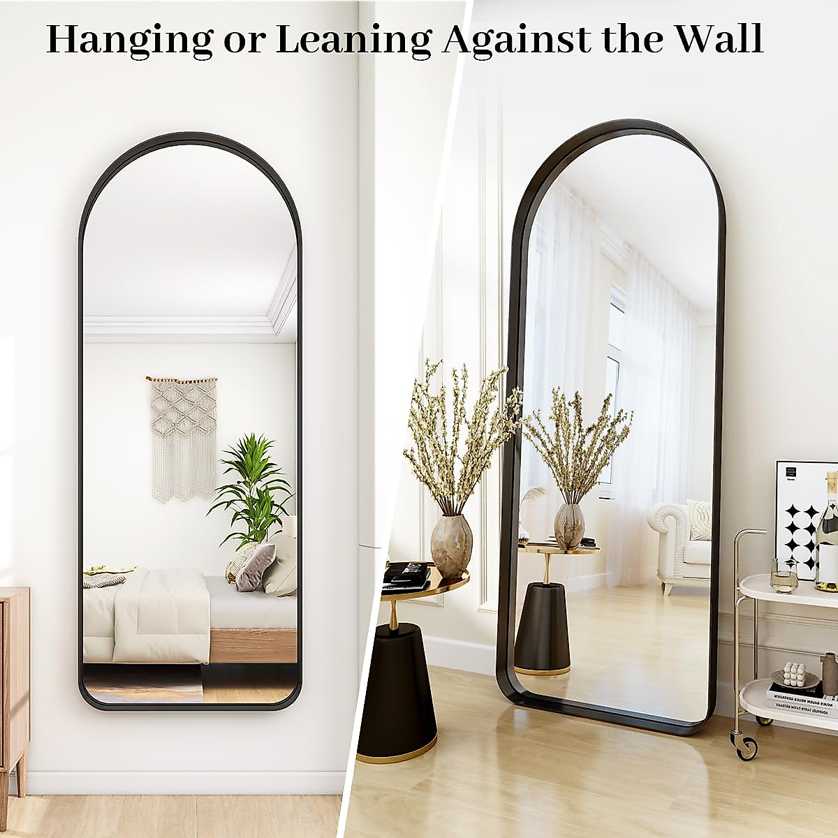 VooBang 24"x65" Arched Full Length Mirror, Black Deep Frame Floor Mirror, Modern Arch Full Body Mirror for Bedroom, Living Room, Hanging or Leaning Against The Wall