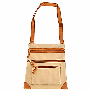 Home-X Crossbody Purses for Women, Shoulder Strap Bag with Zipper Pockets, Nylon Side Body Crossover Purse, 11 ¾" L x 9" W, Beige