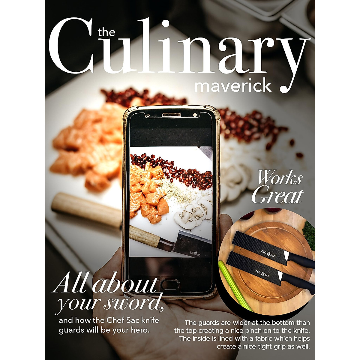 Chef Sac Knife Edge Guards | Universal Knife Cover & Professional Knife Protector | Durable BPA-Free ABS Plastic Knife Guards | Gentle Non-Scratch Felt Lining Chef Knife Sheath (2-Pack - 8.5)