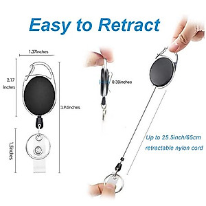 2 Packs Heave Duty Retractable Badge Reels with Carabiner Belt Clip and Key Ring, Badge Holders for ID Card Holders with 26.5 Inch Pull Cord (Black)