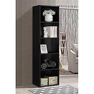 Home Square Five Shelf Wooden Bookcase Set in Black (Set of 2)