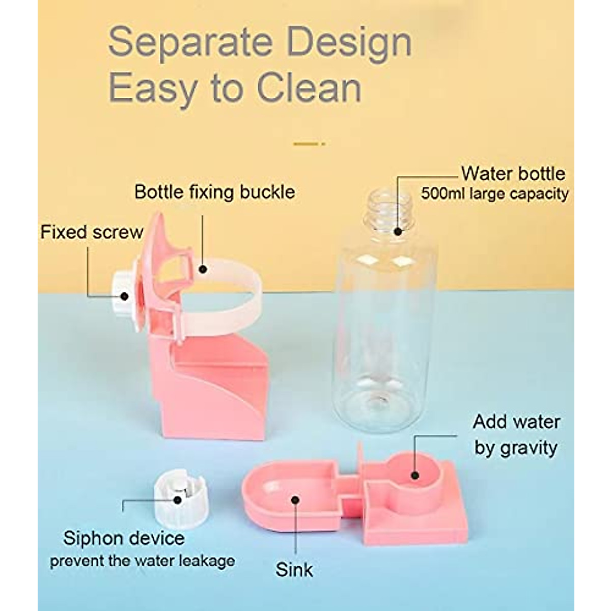 Mcgogo Rabbit Water Bottle, Guinea Pig Water Bottle,17oz Hanging Fountain Automatic Dispenser No Drip Water Bowl for cage (Pink)