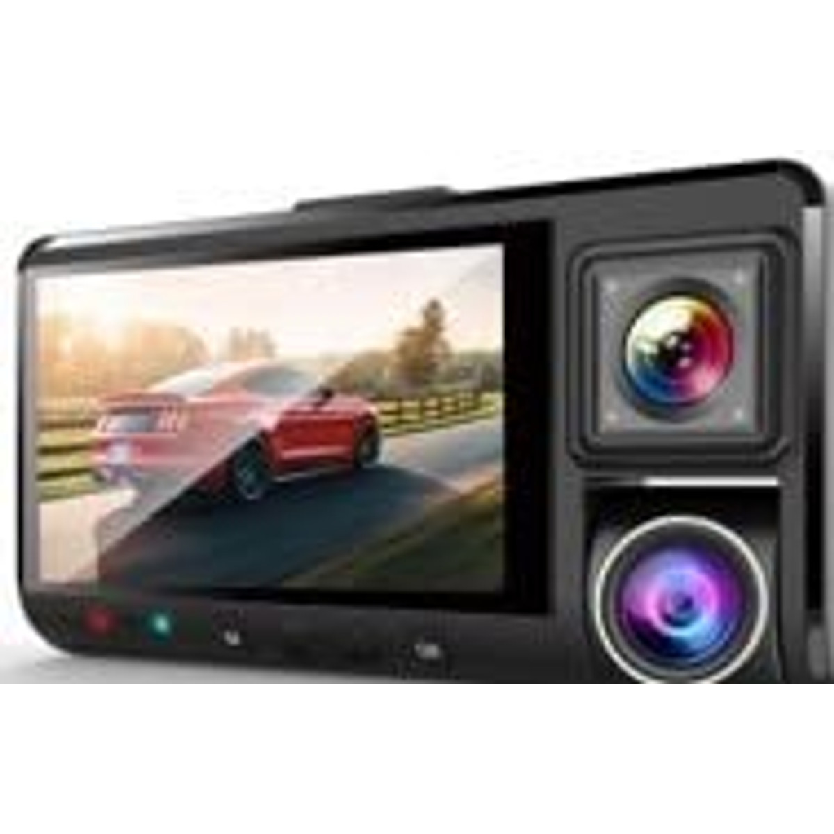 ONN Dual Dash Cam with Ultra-Wide Angle Lens, 3'' LCD Screen, Front 1080P Wide Angle Camera with 16GB SD Card, Supports 128GB max, Built in G-Sensor (Renewed), Black