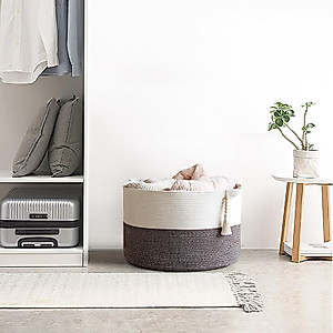 Mkono Extra Large Laundry Basket Woven Cotton Rope Storage Baskets for Blankets Toys Clothes Organizer, Decorative Clothes Hamper with Handle, 21.7" x 13.8"