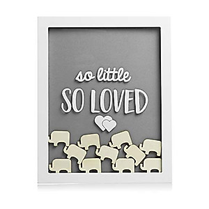 Pearhead So Little So Loved Wooden Elephant Token Frame, Little Wishes Signature Baby Shower Guestbook Alternative, Gender-Neutral Pregnancy Keepsake With 65 Signature Tokens and Pen, Gray and White