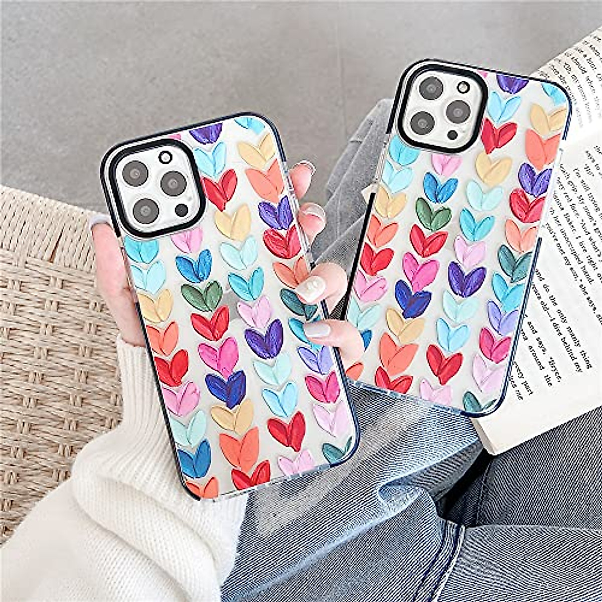 Color Mix Drawing Loving Heart Clear Case for Apple iPhone 12 Pro Max Mobile Phone Basic Cases Shockproof Sides Protect Cover for iPhone 12ProMax 6.7 inch