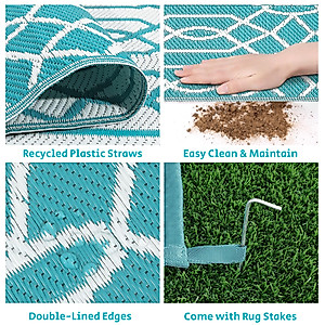 HEBE Outdoor Rug 6'x9' for Patios Waterproof Clearance Reversible Patio Mat Plastic Straw Rug RV Camping Mat Outside Area Rug Carpet for Camping RV,Porch,Deck,Balcony,Camper,Backyard
