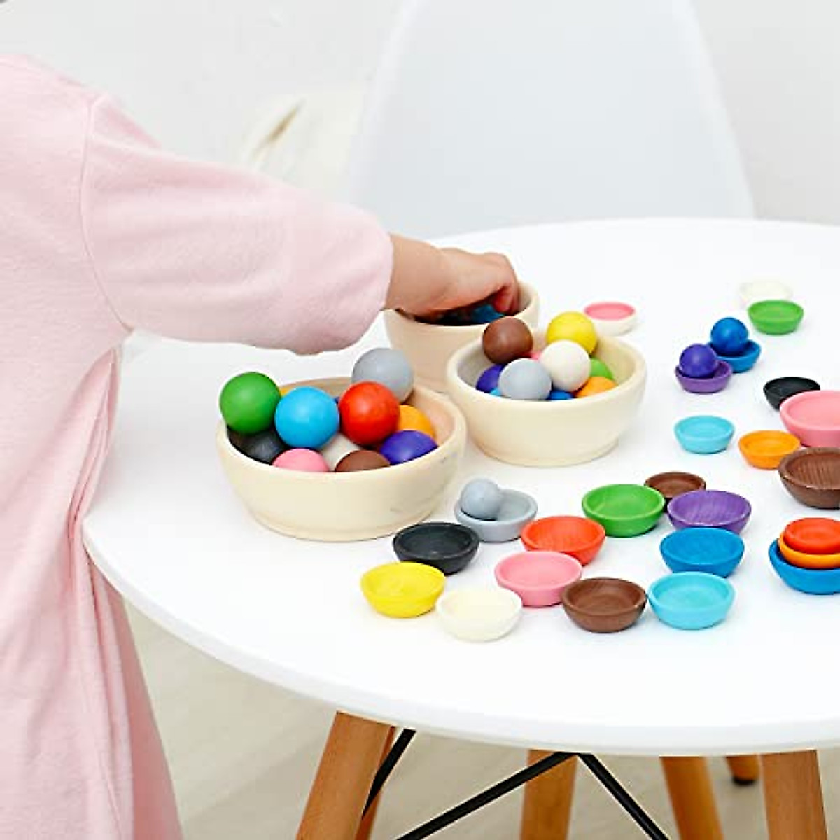 Ulanik Colors and Sizes Toddler Montessori Toys for 3 Year Old + Kids Wooden Matching Game for Learning Size & Color Sorting and Counting — 36 Balls on Plates
