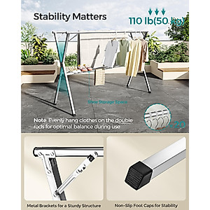 SONGMICS Clothes Drying Rack, Heavy-Duty Laundry Drying Rack, 52.4-78.7 Inches Extendable, Foldable Freestanding Airer, Stainless Steel, for Indoor Outdoor Use, Dove Gray ULLR902E01