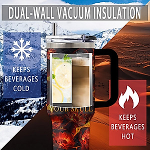 Uibunoo Wicked Cup, 40 Oz Flame Skull Tumbler with Handle & Straw, Wicked Gifts, Birthday Gifts for Horror Lovers Men Women, Stainless Steel Skull Cup, Horror Tumbler