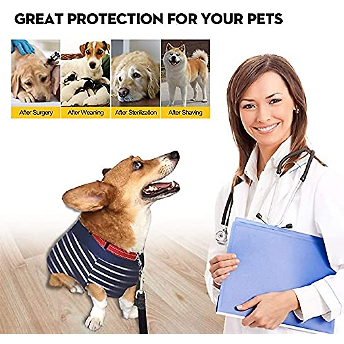 L1HMPET Dog Surgery Recovery Suit Puppy Medical Vest, Dog Surgical Suit,After Surgery Wear, Home Indoor Pets Clothing (L)