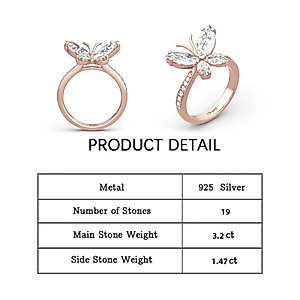 Jeulia Sterling Silver Rose Gold-Plated Butterfly Ring Band for Women Girls Romantic Diamond Jewelry for Her Wedding Birthday Mother's Day Anniversary with Gift Box (Butterfly, 6)