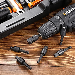 Honoson Power Drill Sockets Adapter Set Impact Driver Wobble Socket Adapter 360 Degree Rotatable Hex Shank Impact Driver Socket Adapter Drill Bits Adapter 1/4 Inch 3/8 Inch 1/2 Inch, Black (6)