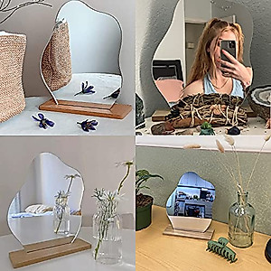 G.Dori Irregular Aesthetic Vanity Mirror Frameless, Decorative Desk Tabletop Acrylic Mirrors with Wooden Stand for Living Room, Bedroom, Office and Minimal Spaces Home Decor - Cloud Shape