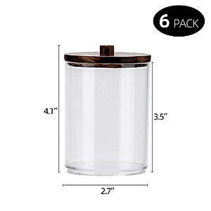 Tbestmax 6 Pack Qtip Holder - Clear Cotton Ball Cotton Swab Holder for Restroom Bathroom Organizers and Storage Containers, Plastic Apothecary Jars with Wood Lids