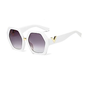 Xpectrum Trendy Extra Large Womens Sunglasses Retro Hexagonal Thick Frame Vintage Oversized Glasses (White)