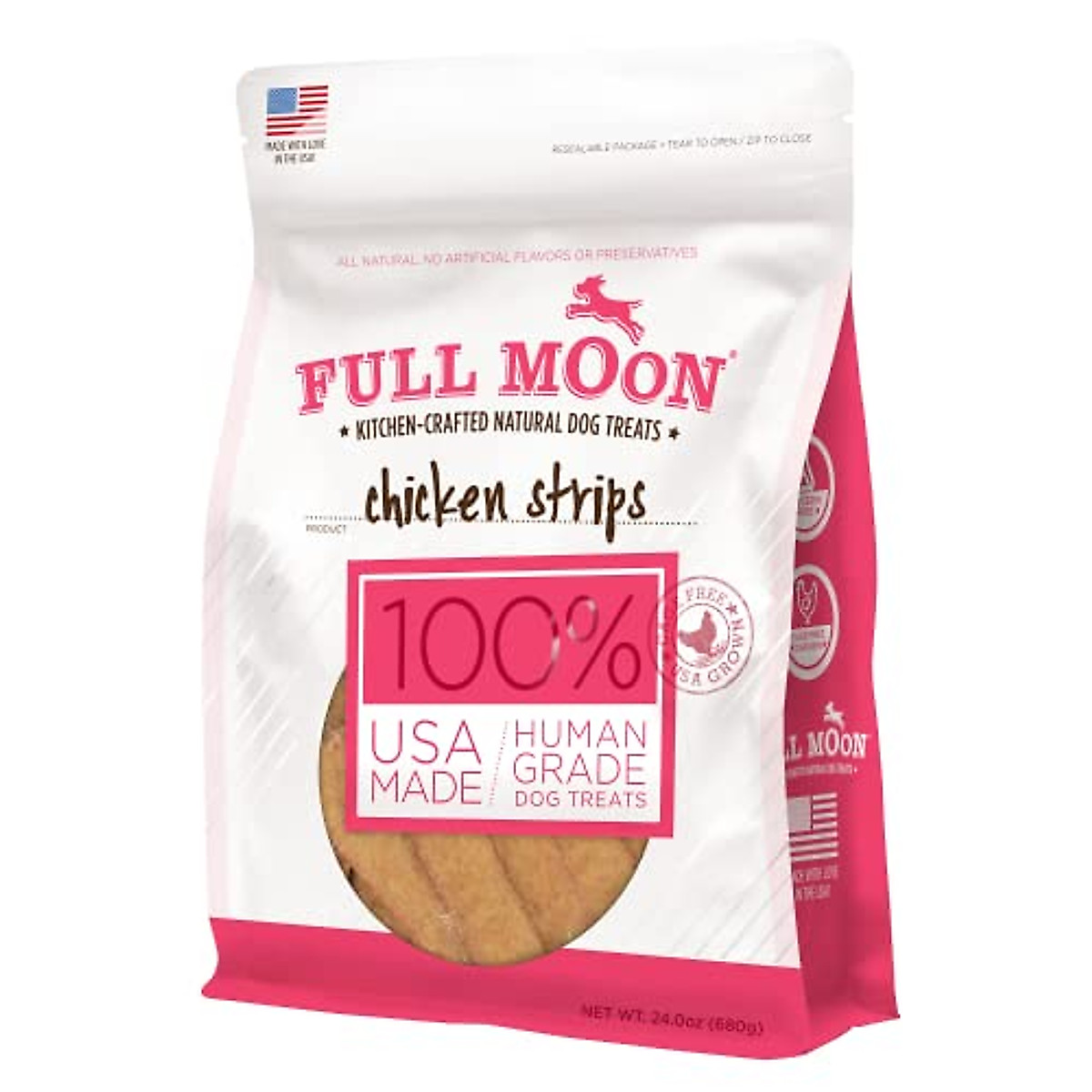 Full Moon Chicken Strips Healthy All Natural Dog Treats Human Grade Made in USA Grain Free 24 oz