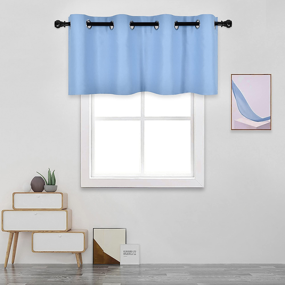 DECOVSUN Sky Blue Valances for Windows 52X18 Inches Blackout Thermal Insulated Valance with Grommet Top for Kitchen Living Room Short Straight Drape Valance for Bedroom Kids Room 1 Panel
