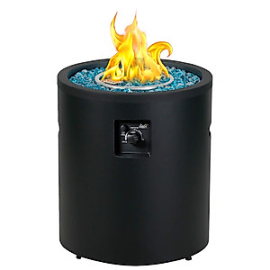 BALI OUTDOORS Gas Fire Pit Propane Fire Column, 23 Inch Cylinder Firepit, 50,000BTU Round Fire pits, Patio Fire Place W/ 22lb Blue Fire Glass, Black