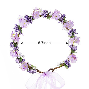 Purple Flower Headpiece with Clip On Earrings Flower Crown Headband for Women Halloween Costume Accessories for Isabella