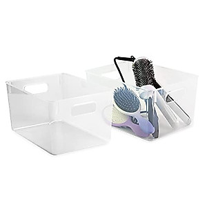 Isaac Jacobs 3-Pack Large Clear Storage Bins (11” L x 8” W x 6” H) with Cutout Handles, Plastic Organizer for Home, Office, Kitchen, Fridge/Freezer, Drawers, BPA Free, Food Safe (3-Pack, Large)