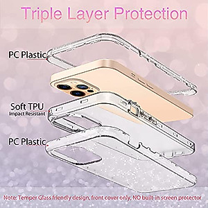 Coolwee Crystal Glitter Full Protective Case Compatible iPhone 13 Pro Max Heavy Duty Hybrid 3 in 1 Rugged Shockproof Women Girls Transparent Compatible Apple iPhone 13 Pro Max 6.7 inch Clear Sparkle