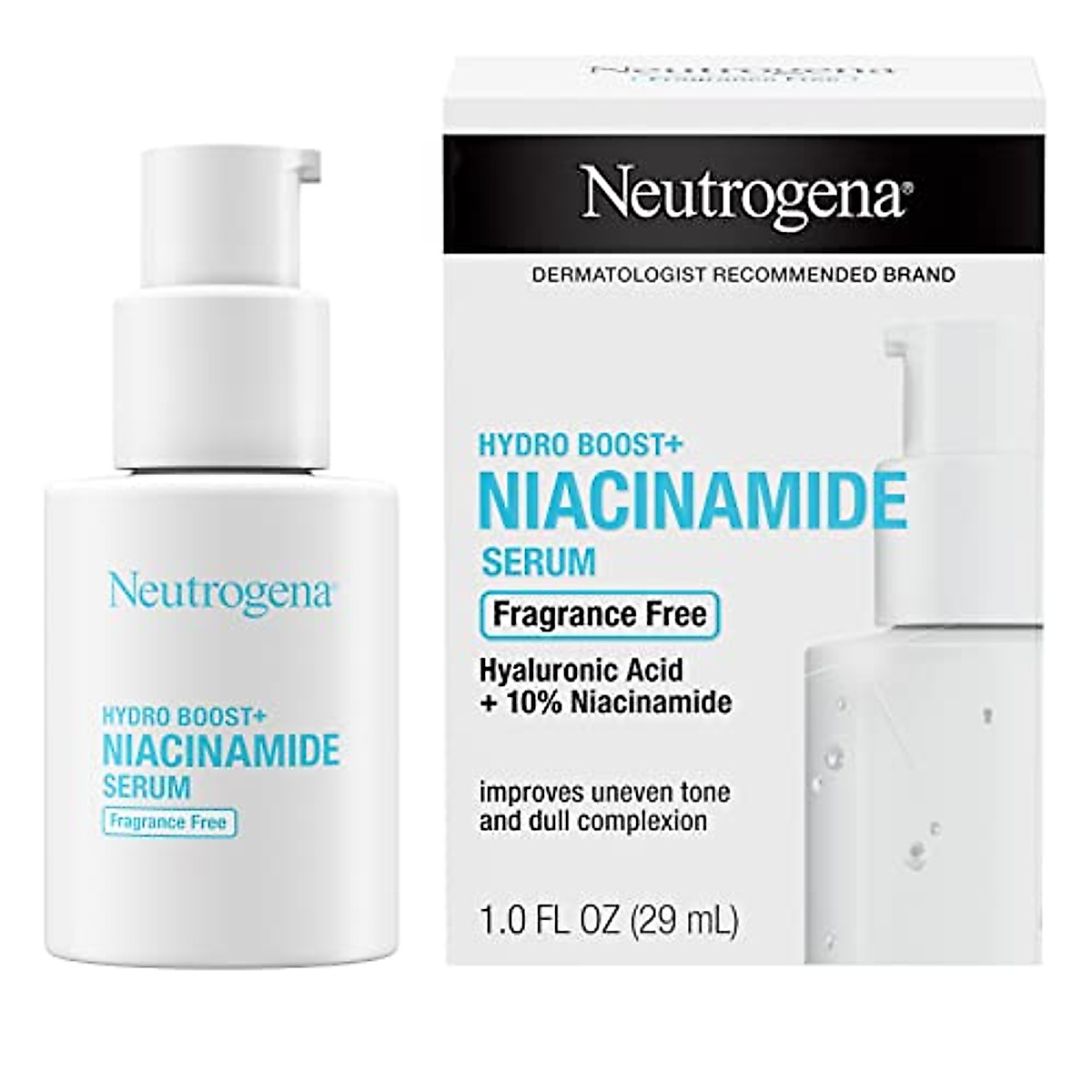 Neutrogena Multi Action Hydro Boost+10% Niacinamide Face Serum, Hydrating Face Serum With Vitamin B3 & Hyaluronic Acid to Improve Uneven Tone & Dull Complexion, Fragrance-Free,10% Niacinamide,1 fl.oz