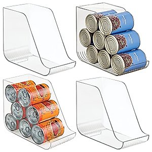 mDesign Plastic Kitchen Storage Organizer Container Bins for Pantry, Fridge, Freezer Organization - Holds Canned Food, Soup Can, Soda Water Bottle - Ligne Collection, 4 Pack - Clear
