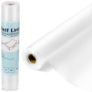 Puricon Non-Adhesive Shelf Liner, Non-Slip Clear Plastic Ribbed Liners for Refrigerator Pantry Cabinet Closet Drawer Desks Shelves Storage, BPA Free -12 Inch x 10 FT