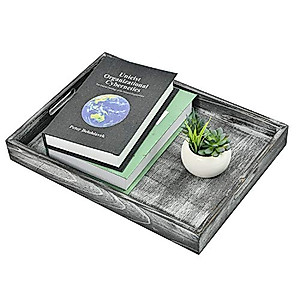 Rustic Distressed Wood Food Breakfast Serving Tray Octagon Serving Tray in Bed with Cutout Carrying Handles Coffee Office Desktop Document Holder Home Kitchen (Grey)