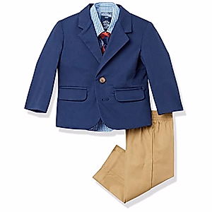 Nautica Baby Boys 4-Piece Suit Set with Dress Shirt, Jacket, Pants, and Tie, Navy/Khaki, 18 Months