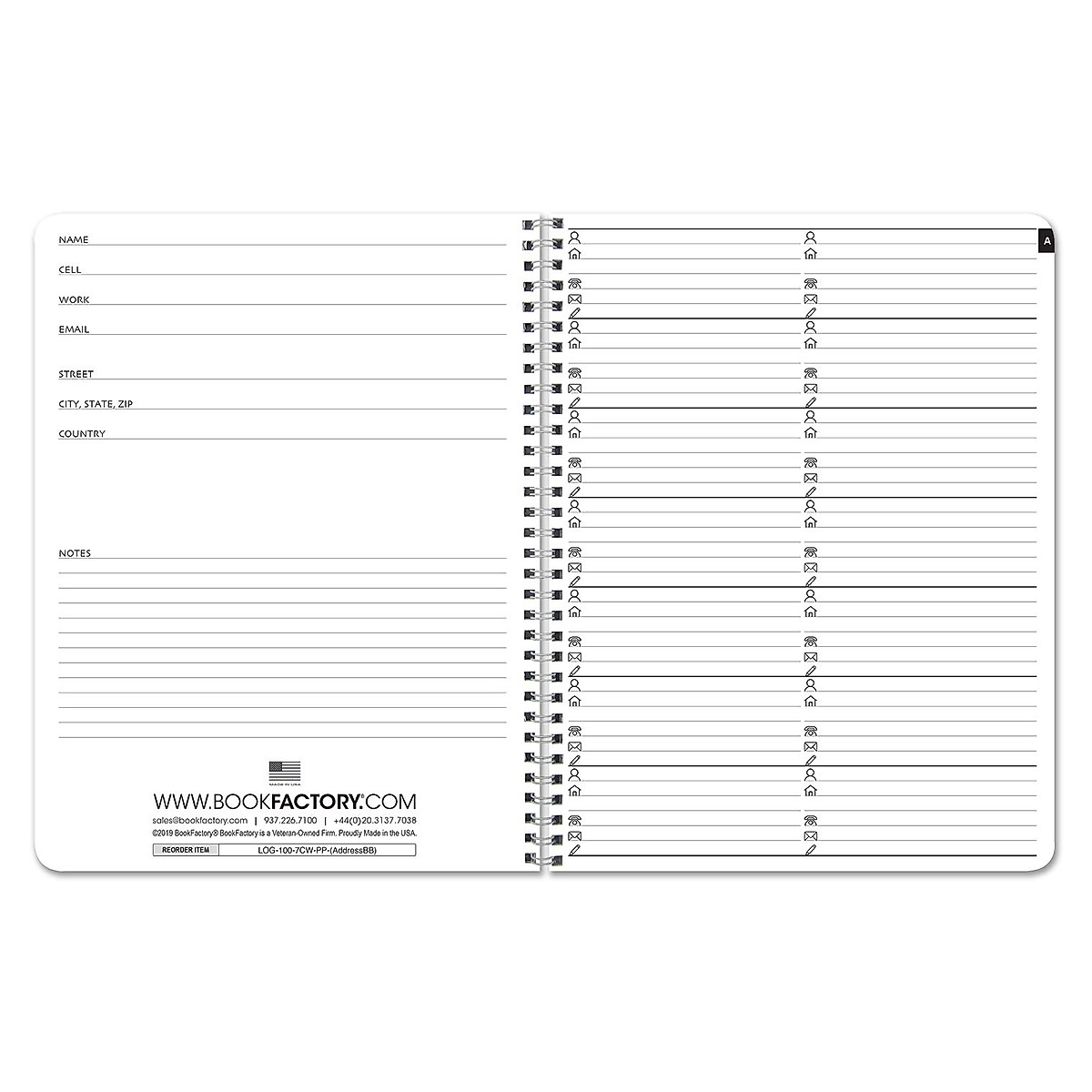 BookFactory Big Black Book/Address Book - 100 Pages, 8.5" x 11", Wire-O (LOG-100-7CW-PP-(AddressBB))