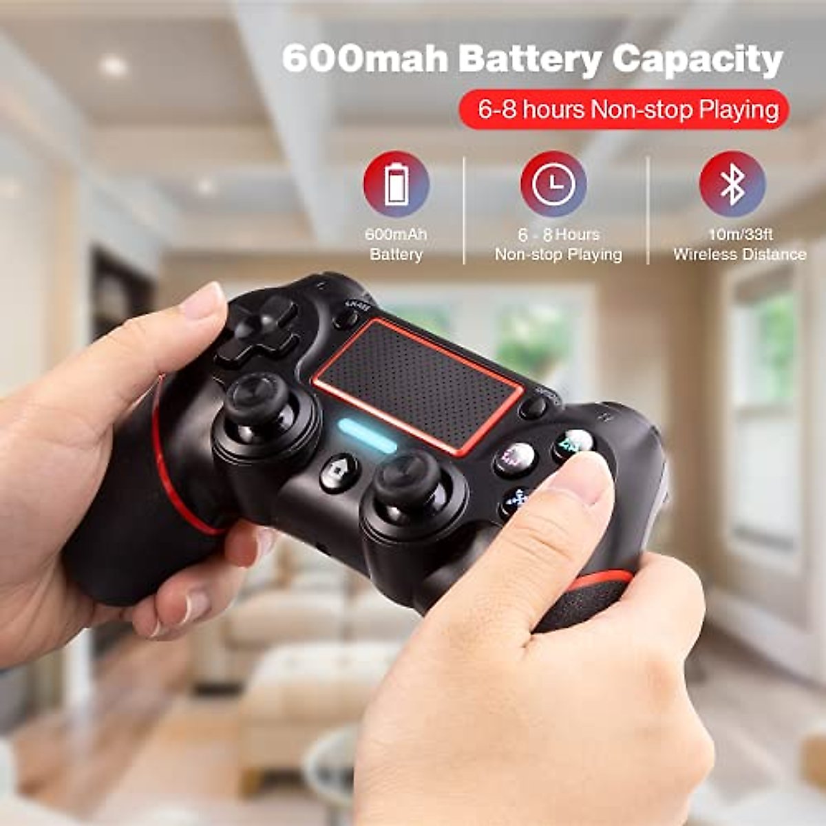 VidPPluing Wireless Controller for PS4/Pro/Slim Consoles, Game Remote Controller with 6-Axis Motion Sensor/Audio Function/Charging Cable-Red